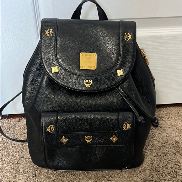 MCM | Bags | Mcm Black Backpack With Gold Details | Poshmark
